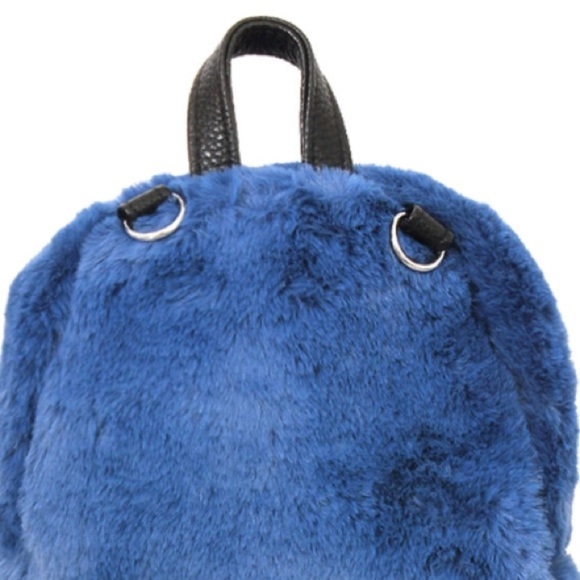 THINK VINTAGE | Bags | Blue Fur Mini Backpack With Zipper Closure Nwt ...
